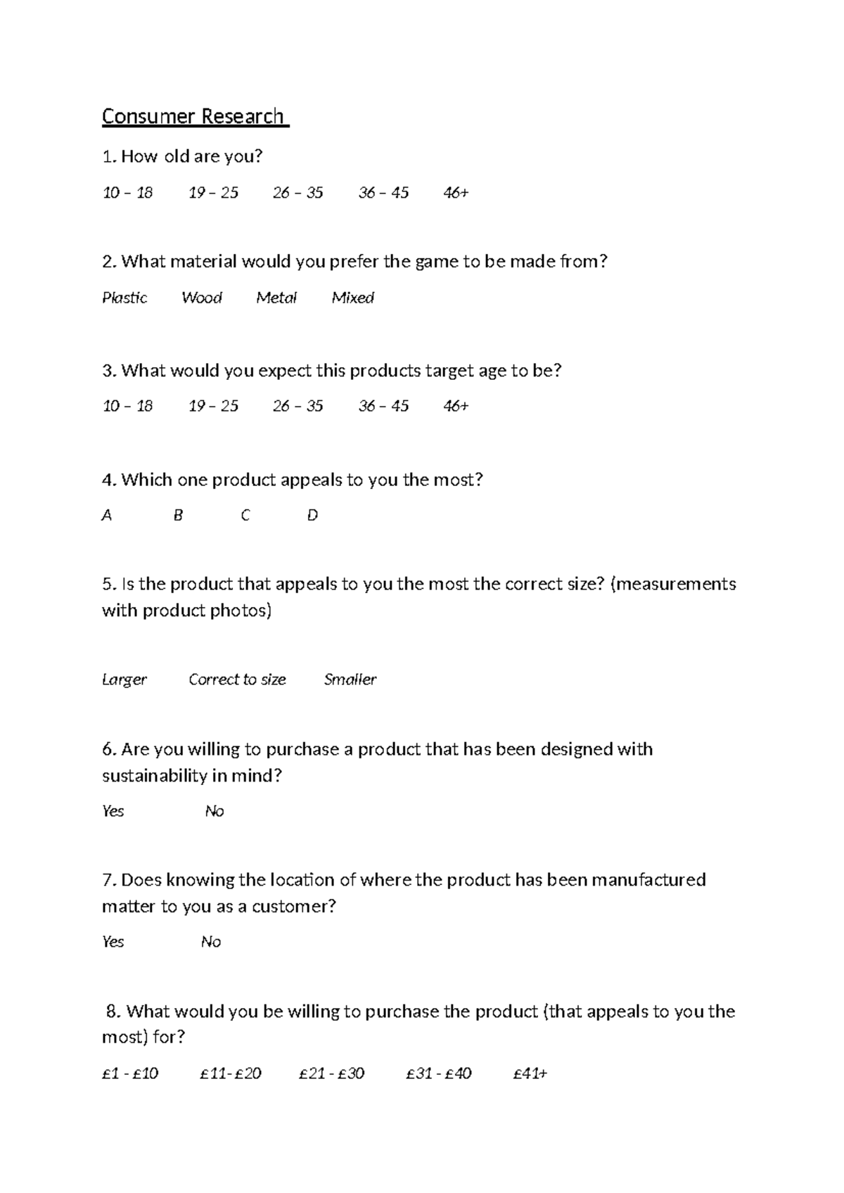 NEA DT Product Design Consumer Research Questionnaire - Studocu