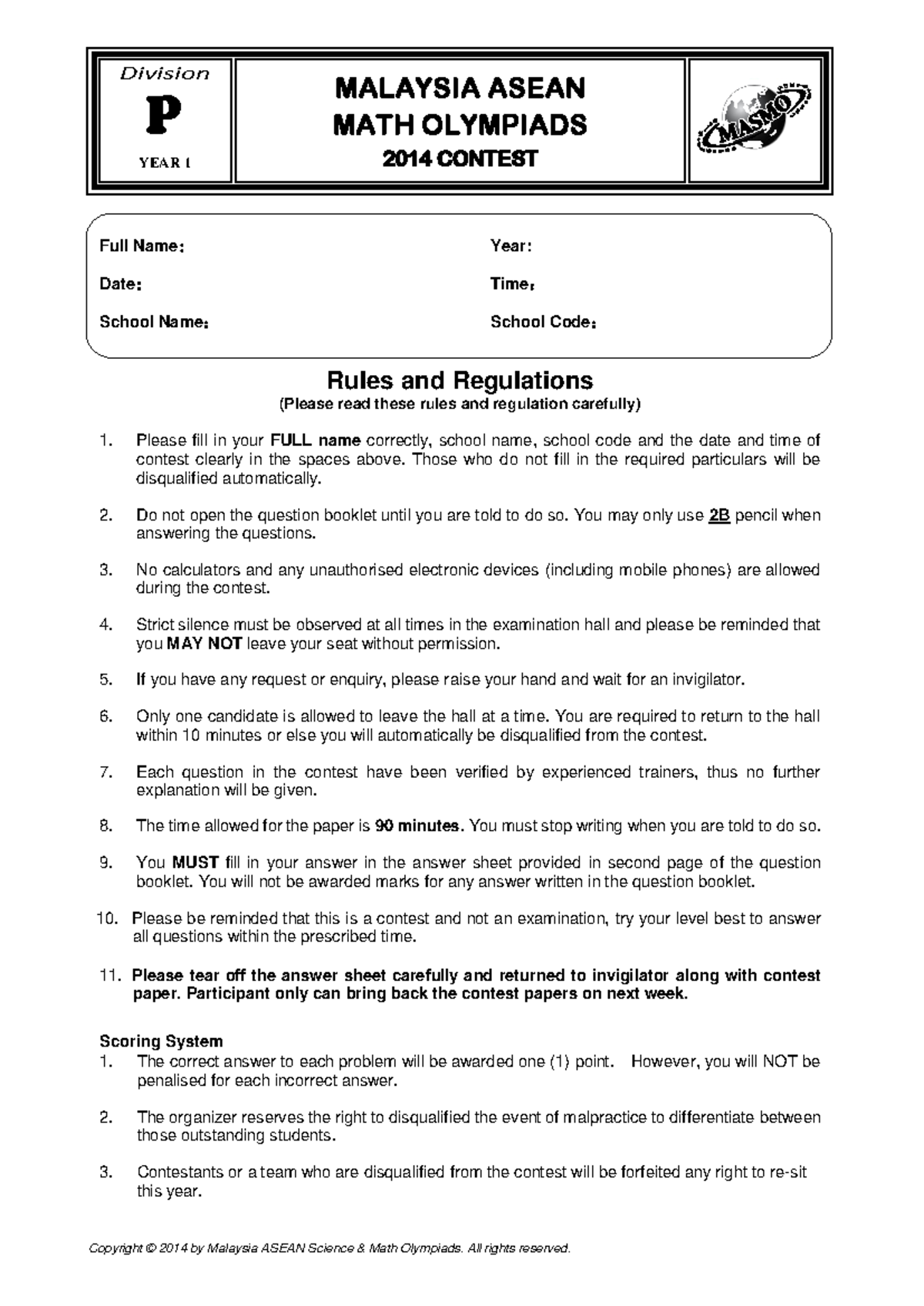ASMO 2014 Math Olympiad Contest Paper - Year 1 - Studocu