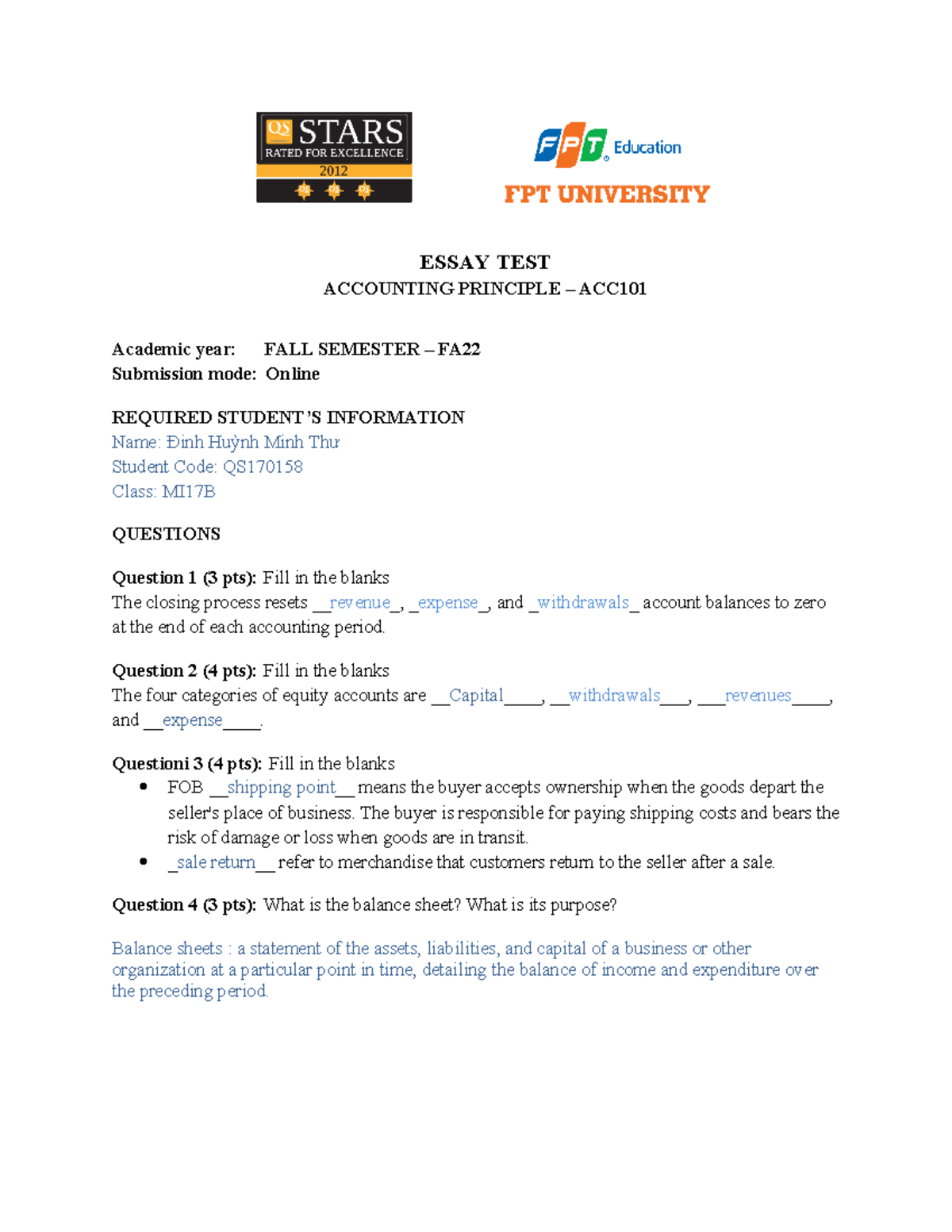 ACC101 Essay Test - Accounting Principles & Concepts Overview - Studocu