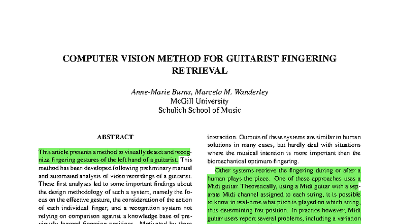 COMPUTER VISION FOR GUITARIST FINGERING RETRIEVAL - BURNS - Studocu