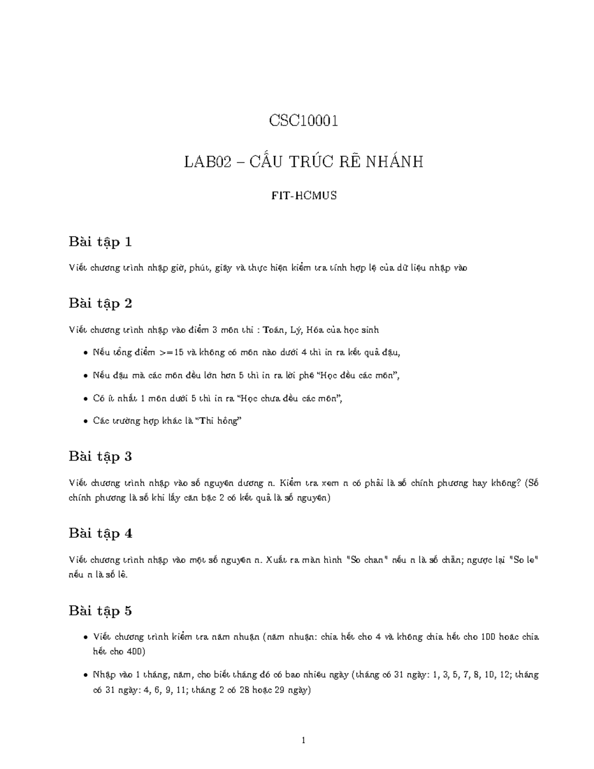 02 Conditional Statements - CSC LAB02 – CẤU TRÚC RẼ NHÁNH FIT-HCMUS Bài ...