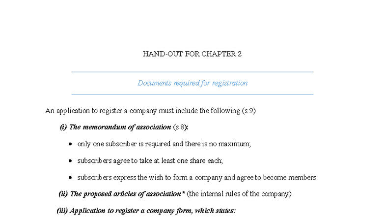 Chapter 2: Company Registration Requirements - CL Law Handouts - Studocu