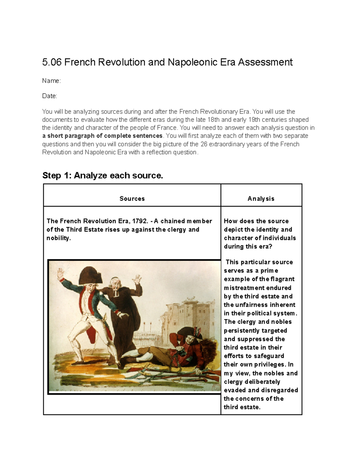 5.06 world history - 5 French Revolution and Napoleonic Era Assessment ...