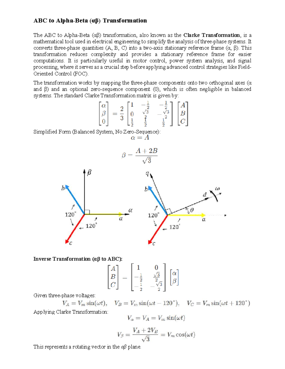 ABC to (αβ) and (αβ) to dq Transformations in Electrical Eng. - Studocu