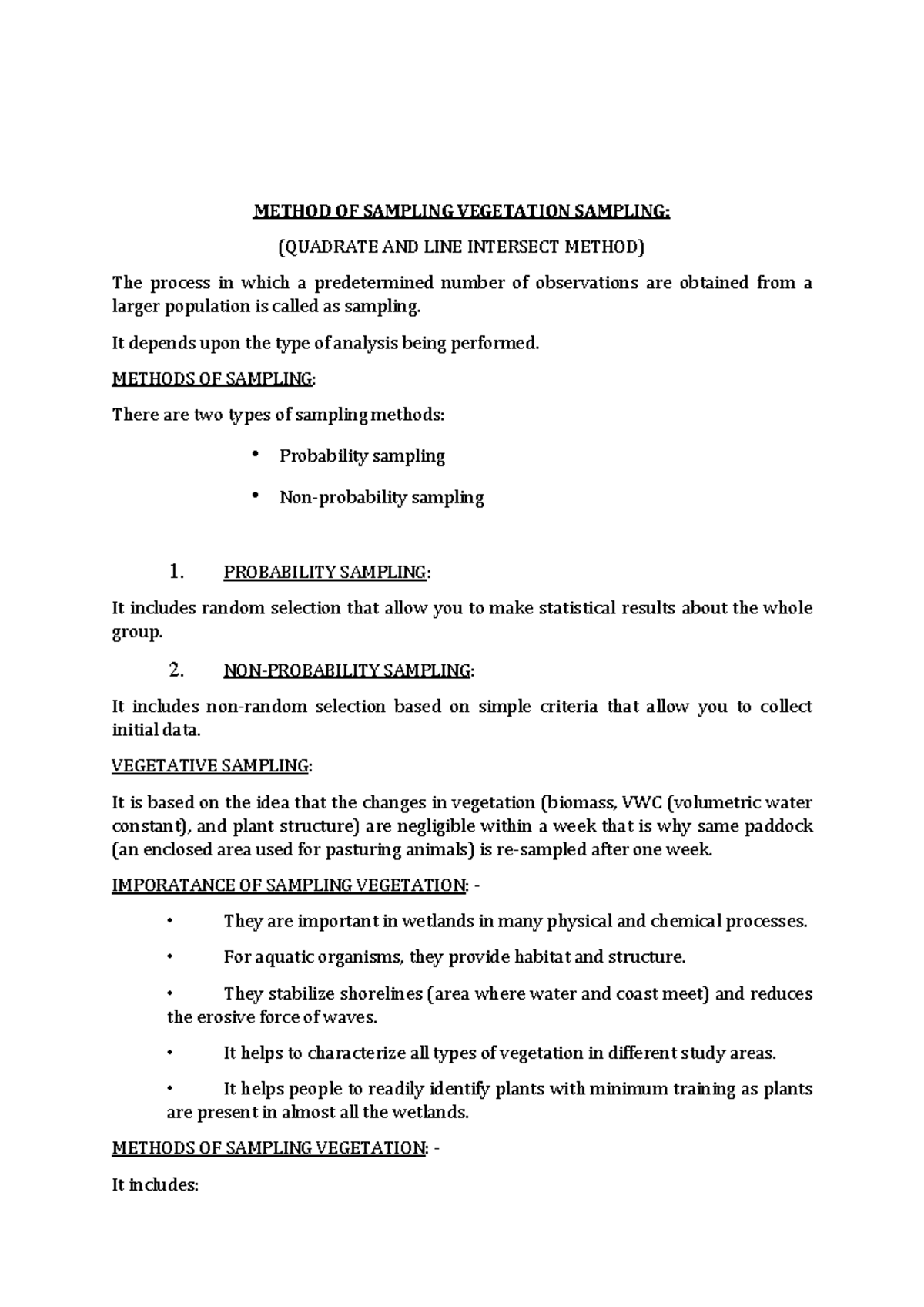 Vegetation Sampling Methods: Quadrat and Line Intersect Techniques ...