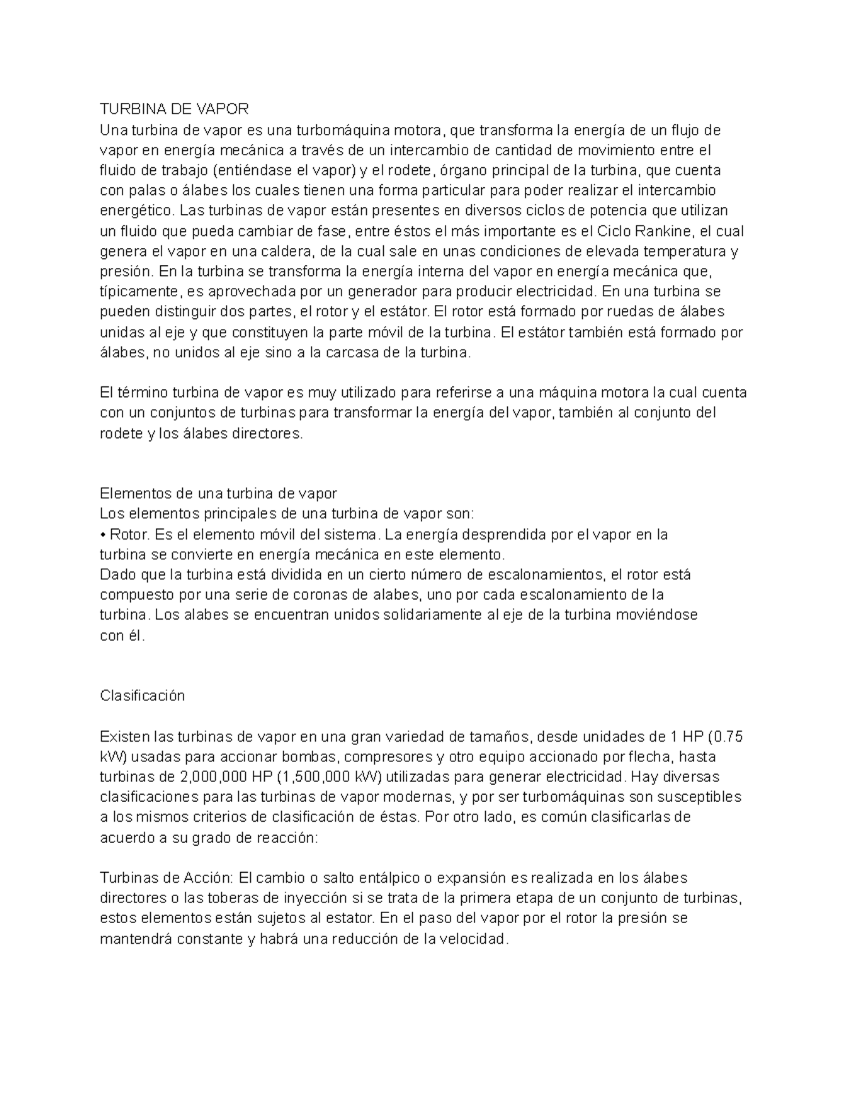 TURBINA DE VAPOR: Principios y Clasificación - Prácticas de ...