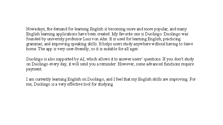 Duolingo: My Favorite English Learning App - Studocu