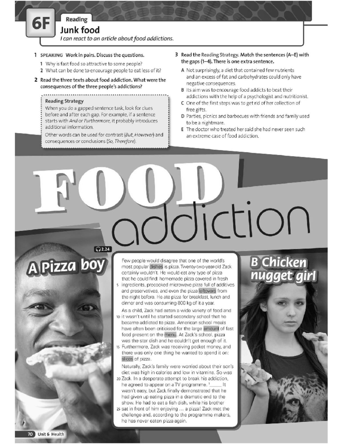 UNIT 6-F- Reading - English b1.4 - 6F Reading Junk food can react to an ...
