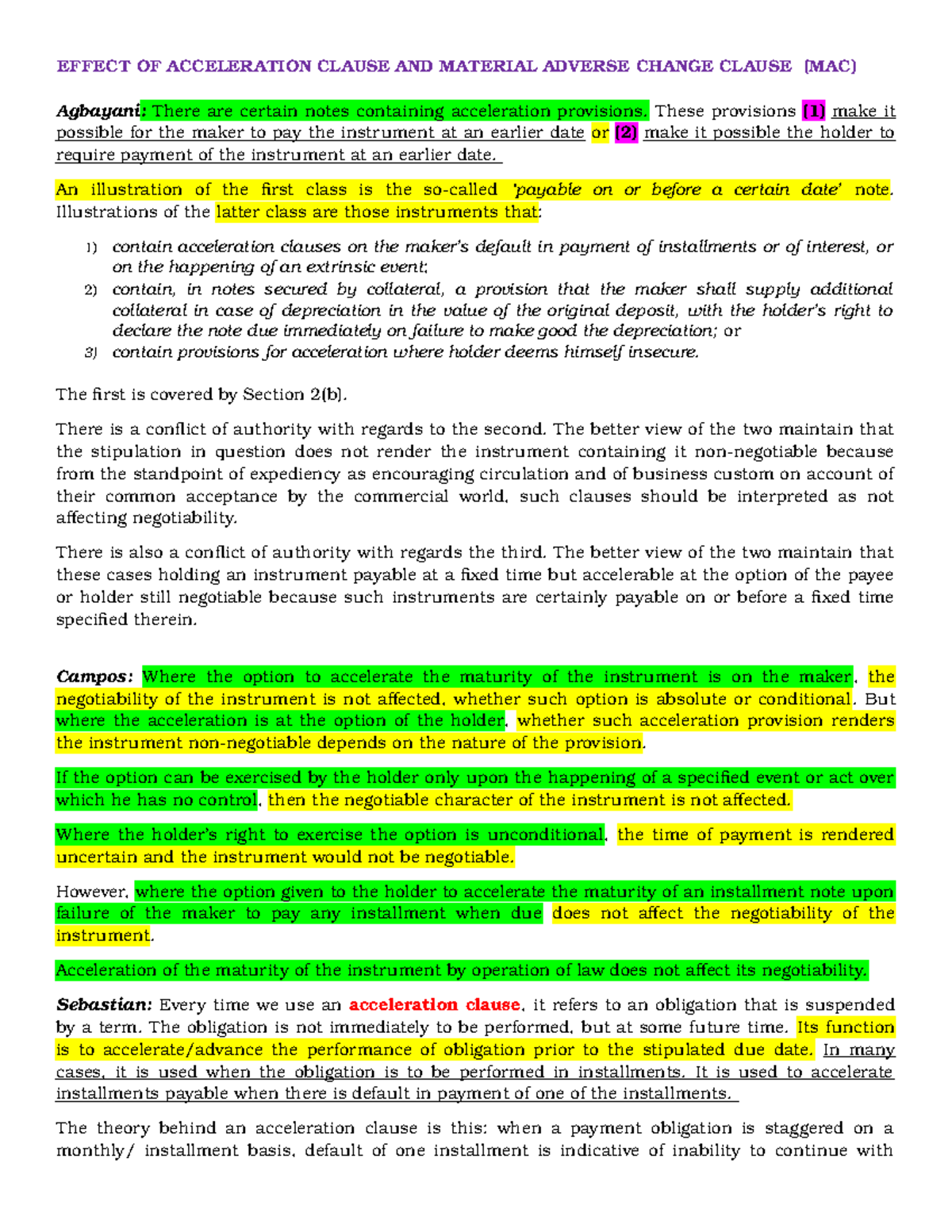 Nego6 - Lecture Notes on Accelerating Clauses in Negotiable Instruments ...