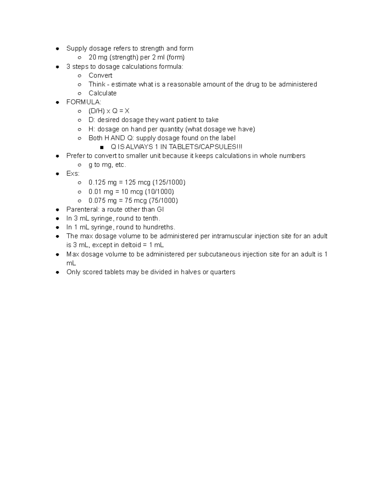 Dosage Calculations for Oral & Parenteral Drugs - Pharm 101 - Studocu