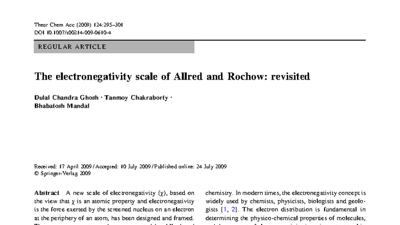 Electronegativity Scale Revisited: Insights from Allred and Rochow ...