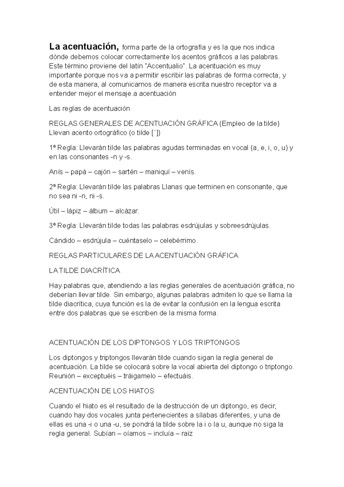 Reglas de acentuación en español - Práctica de ortografía - Studocu