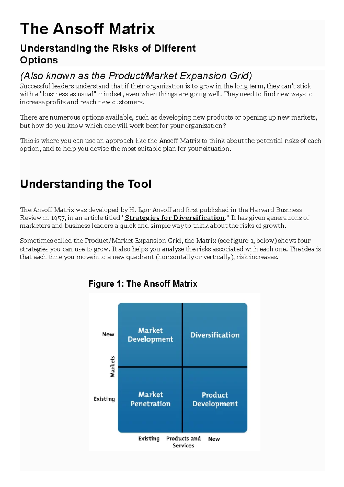SM 2023-24 Topic 8 SC Tool - Ansoff Matrix - How to Use the Tool - The ...