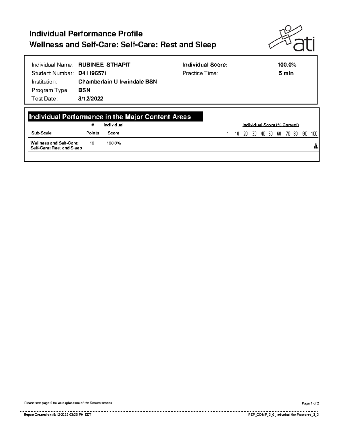 ATI BSN Wellness & Self-Care: Rest and Sleep Assessment Report - Studocu