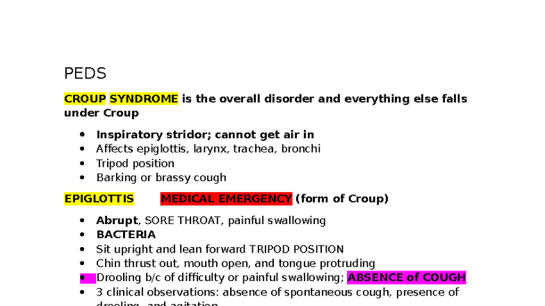 PEDS Croup Syndrome: Clinical Insights and Management Strategies - Studocu