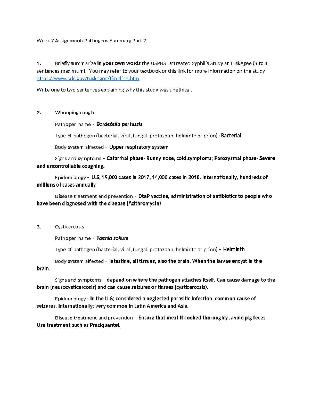 BIOS242 Week 7 Assignment: Summary of Pathogens and Ethics - Studocu