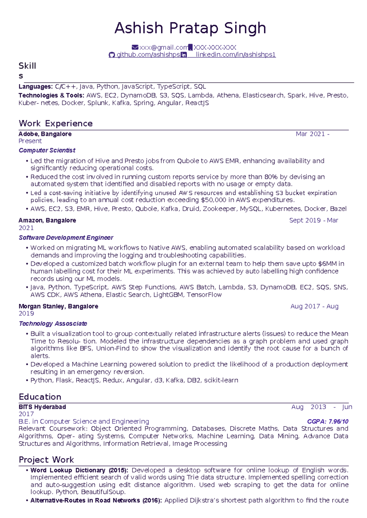 Ashish Pratap Singh's Resume - Skills & Experience Overview - Studocu