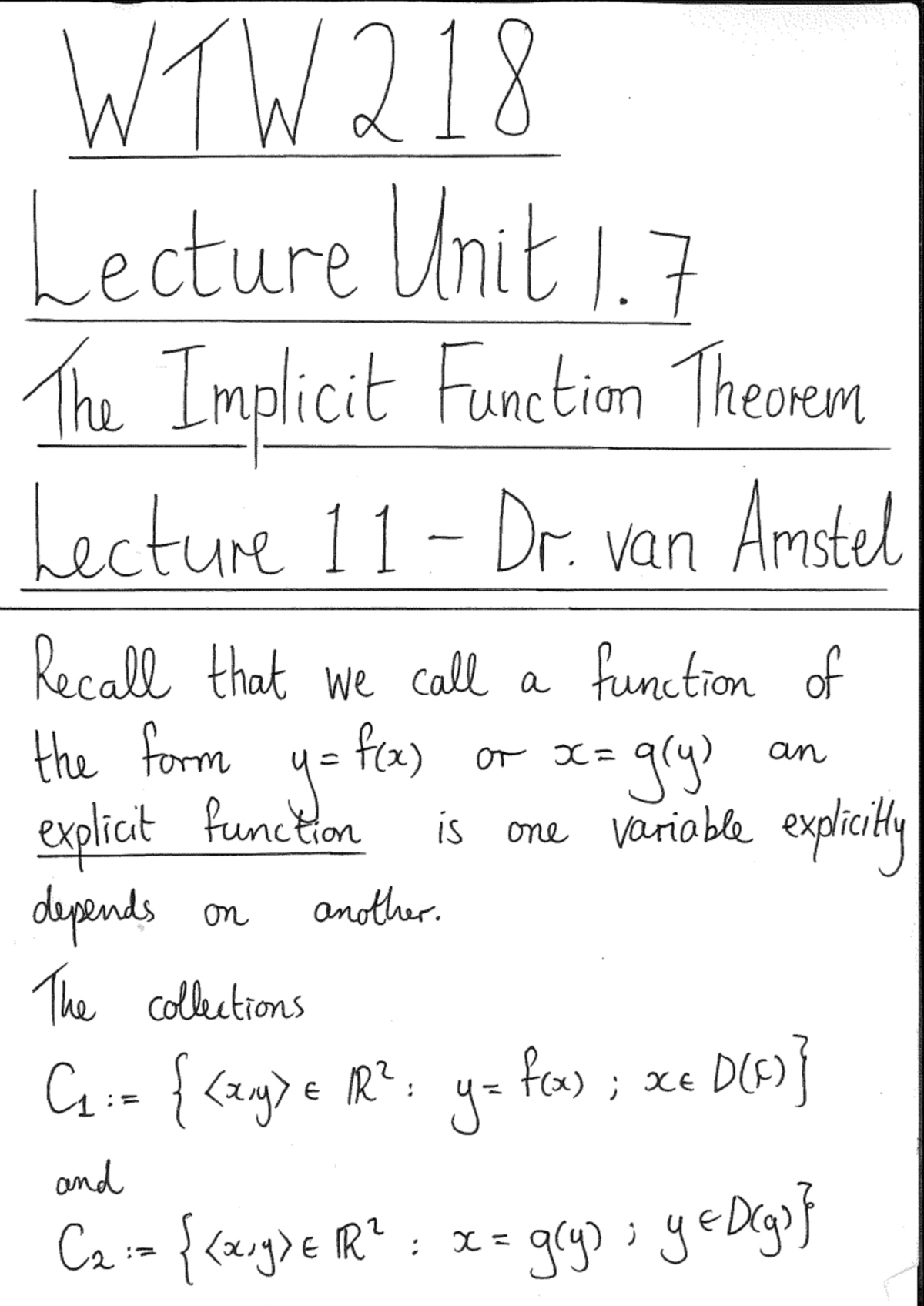 WTW218 Lecture Unit 1.7: Understanding the Implicit Function Theorem ...