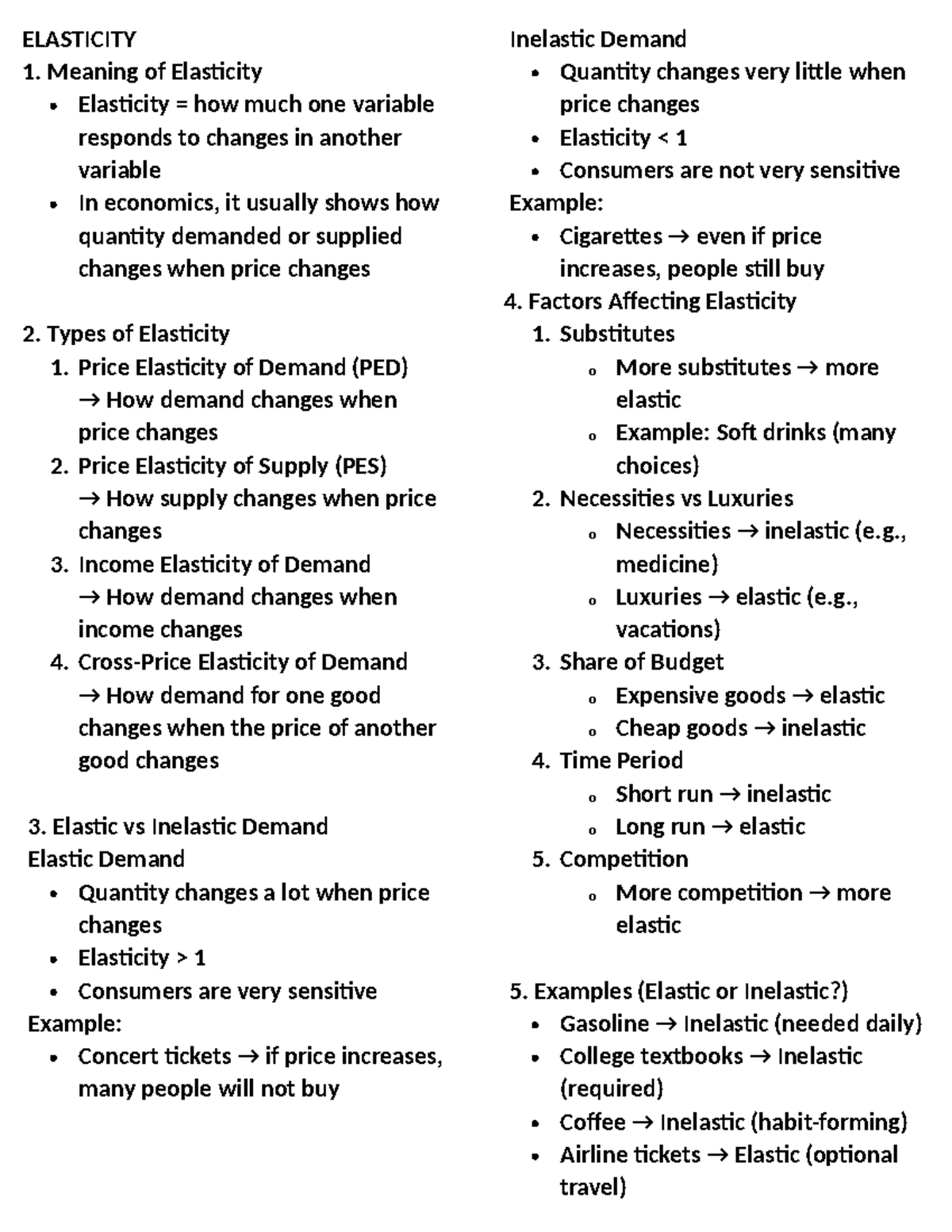 ECON 101: Understanding Elasticity - Types & Factors Explained - Studocu