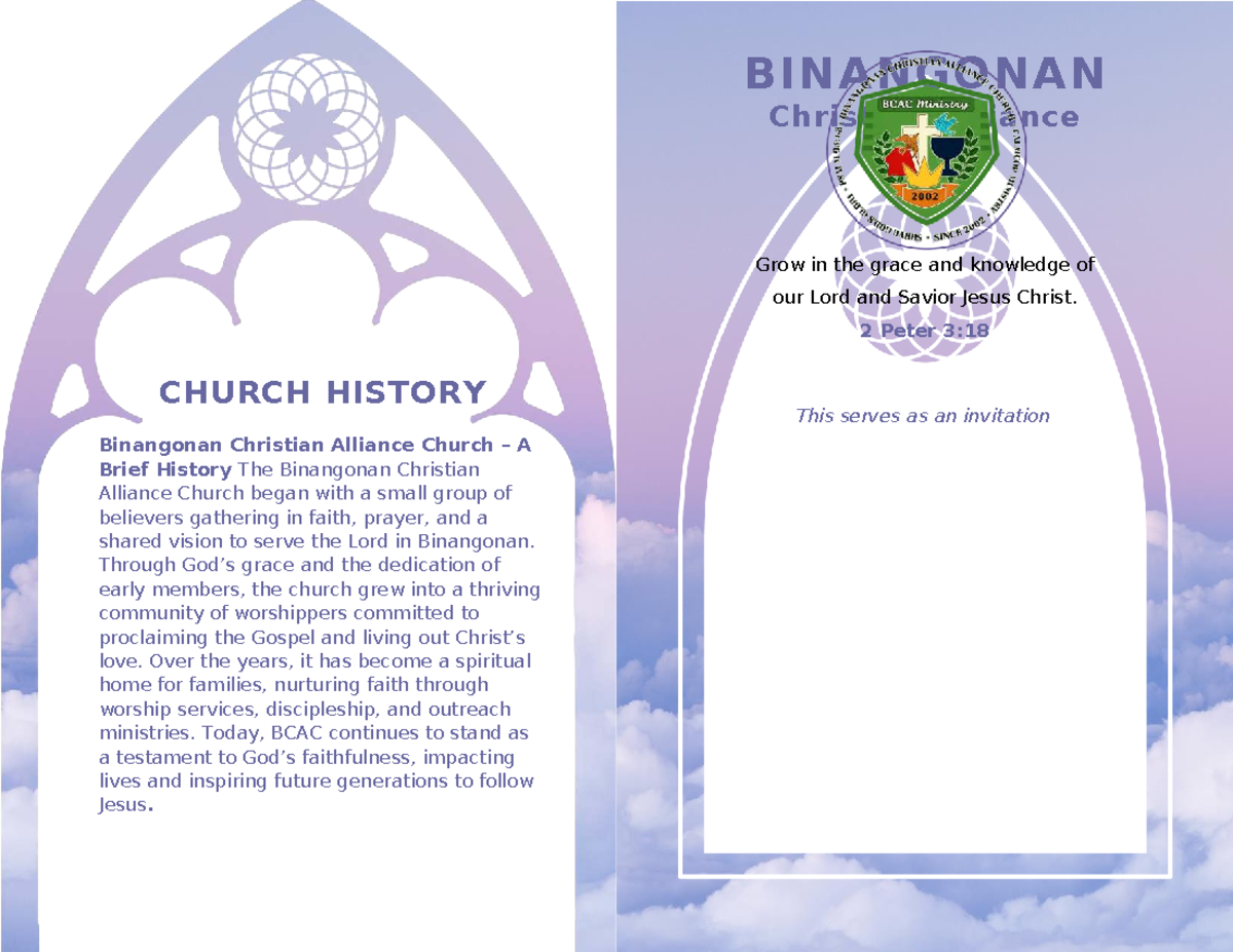 BCAC Church History: A Journey of Faith and Growth - Studocu