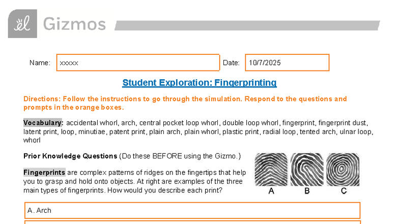 Gizmos Fingerprinting Simulation: CSI Training Lab Guide - Studocu