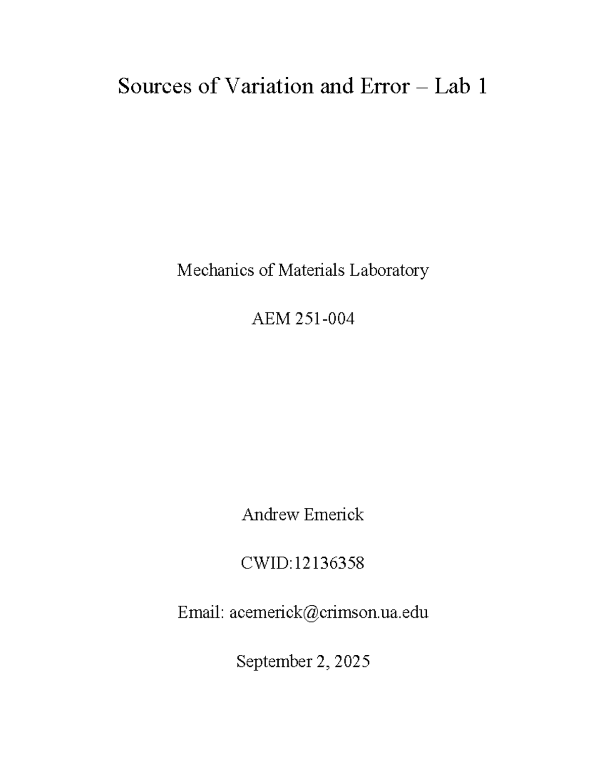 AEM 101 Lab 1: Sources of Variation and Error in Mechanics of Materials - Studocu