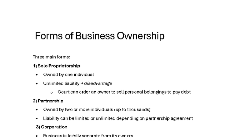 Forms of Business Ownership: Sole Proprietorship, Partnership ...