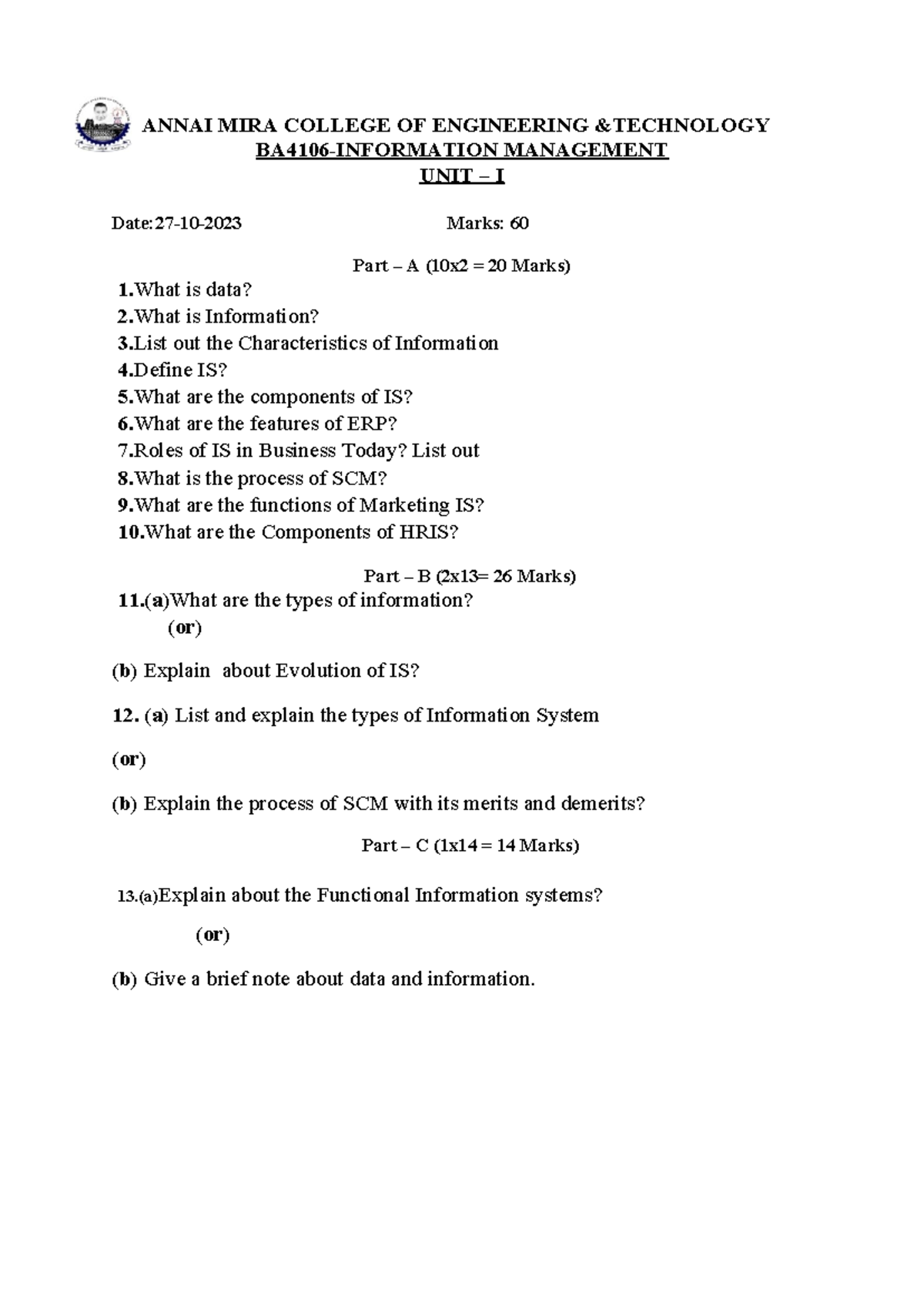 IM QP UNIT-1 - Information Systems Overview and Key Concepts - Studocu