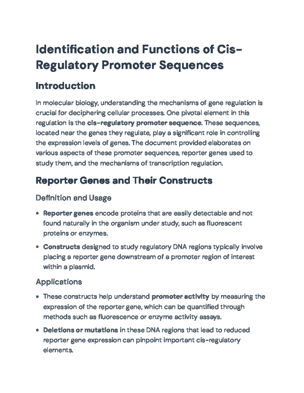 CIS 301: Functions and Analysis of Cis-Regulatory Promoter Sequences ...