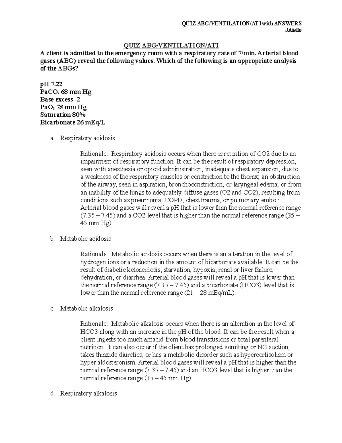 A 9.10 QUIZ 10 ABG Ventilation ATI with Answers - JAiello QUIZ ABG ...