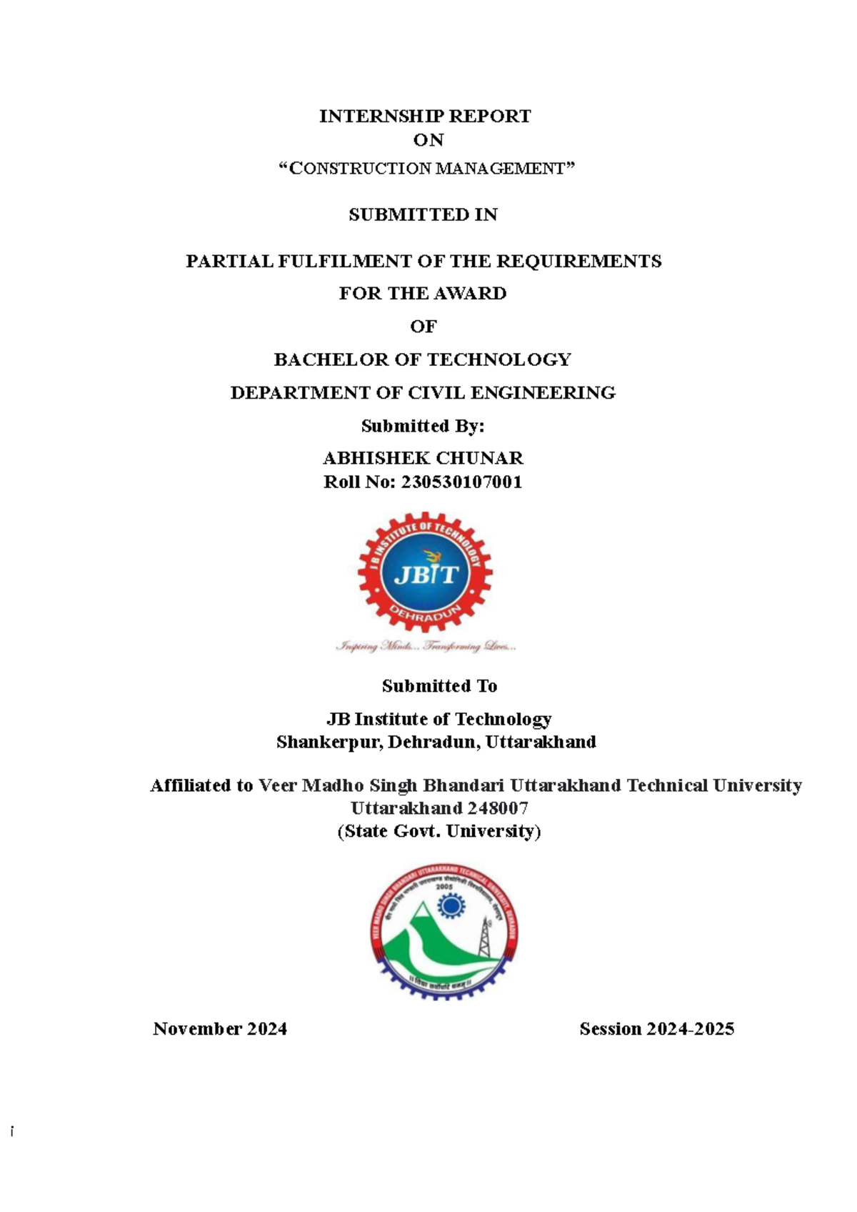 Final Internship Report on Construction Management - B.Tech Civil Engg - Studocu