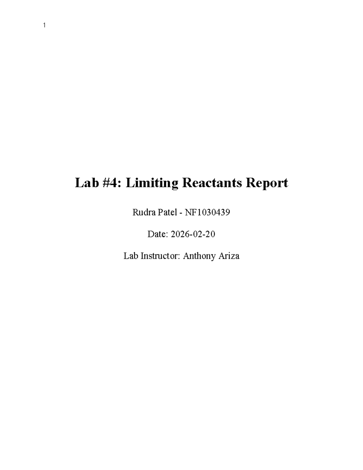 Lab #4: Limiting Reactants Report - Studocu