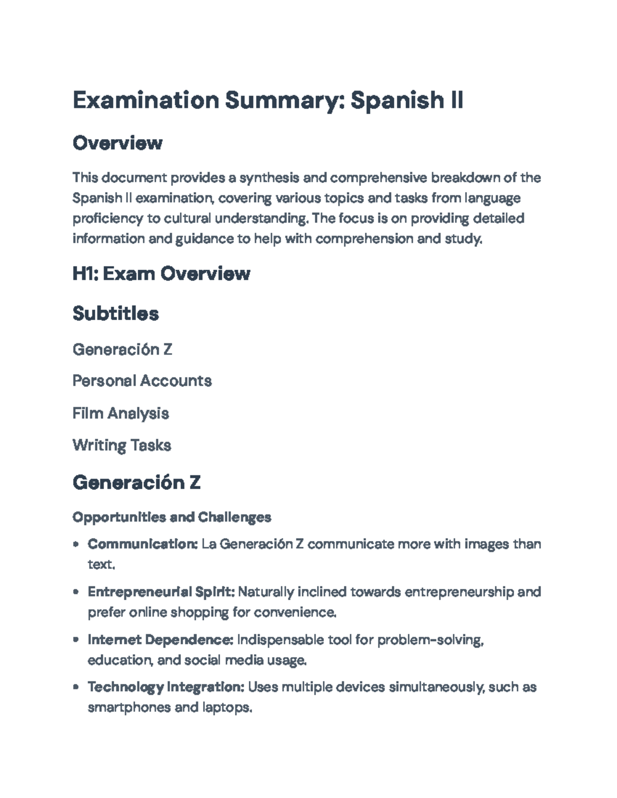 Spanish II Final Exam Overview and Study Guide - Examination Summary ...