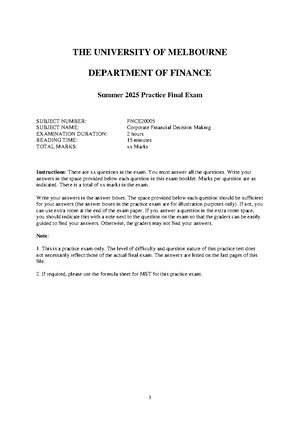 FNCE20005 - Melbourne - Corporate Financial Decision Making - Studocu