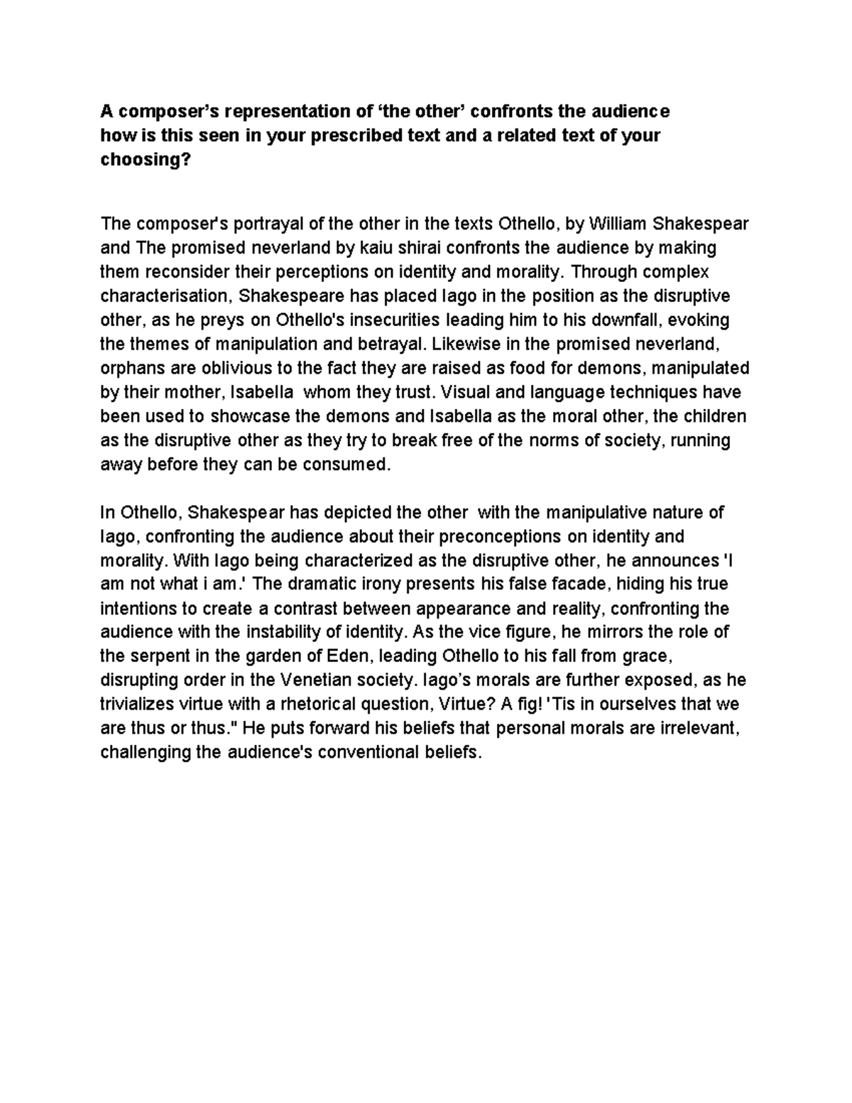 ENG101: Comparative Analysis of Identity in Othello & The Promised ...