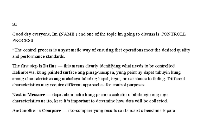 S1 - Control Process and Statistical Process Control Overview - Studocu