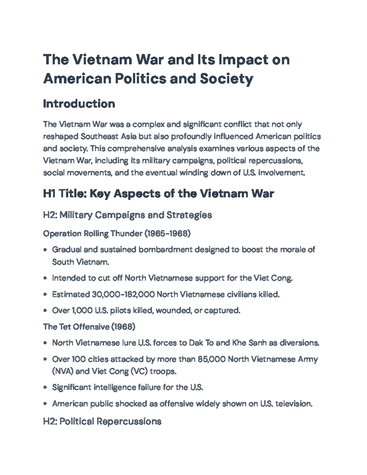 The Vietnam War: Its Political, Social, and Military Impacts - Course ...