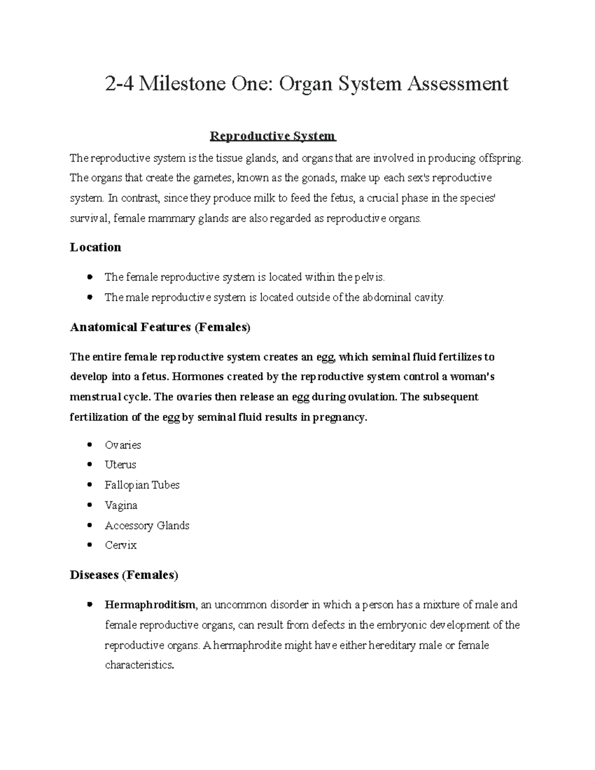 Organ assesment - Gave me an A - 2-4 Milestone One: Organ System ...