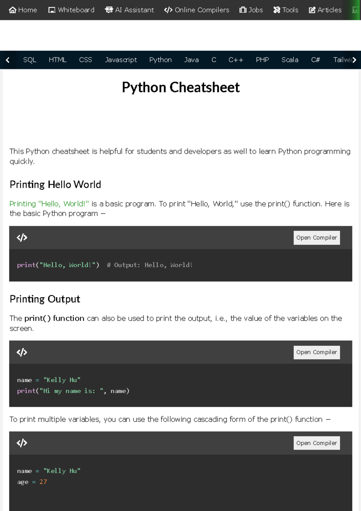 Python Cheatsheet: Quick Reference for Programming Basics - Studocu