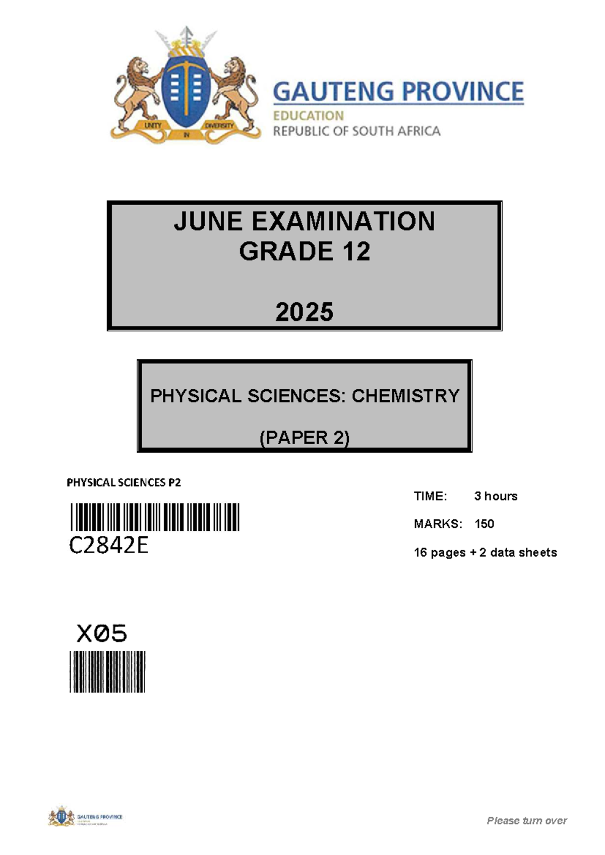 Gr 12 Physical Sciences P2 June Exam 2025: Chemistry Paper 2 - Studocu