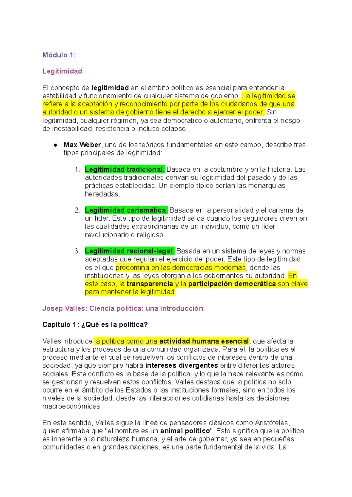PESP apuntes - Módulo 1: Legitimidad El concepto de legitimidad en el ...