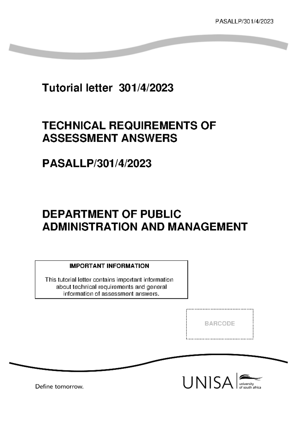 PASALLP/301/4/2023: Technical Requirements for Assessment Answers - Studocu