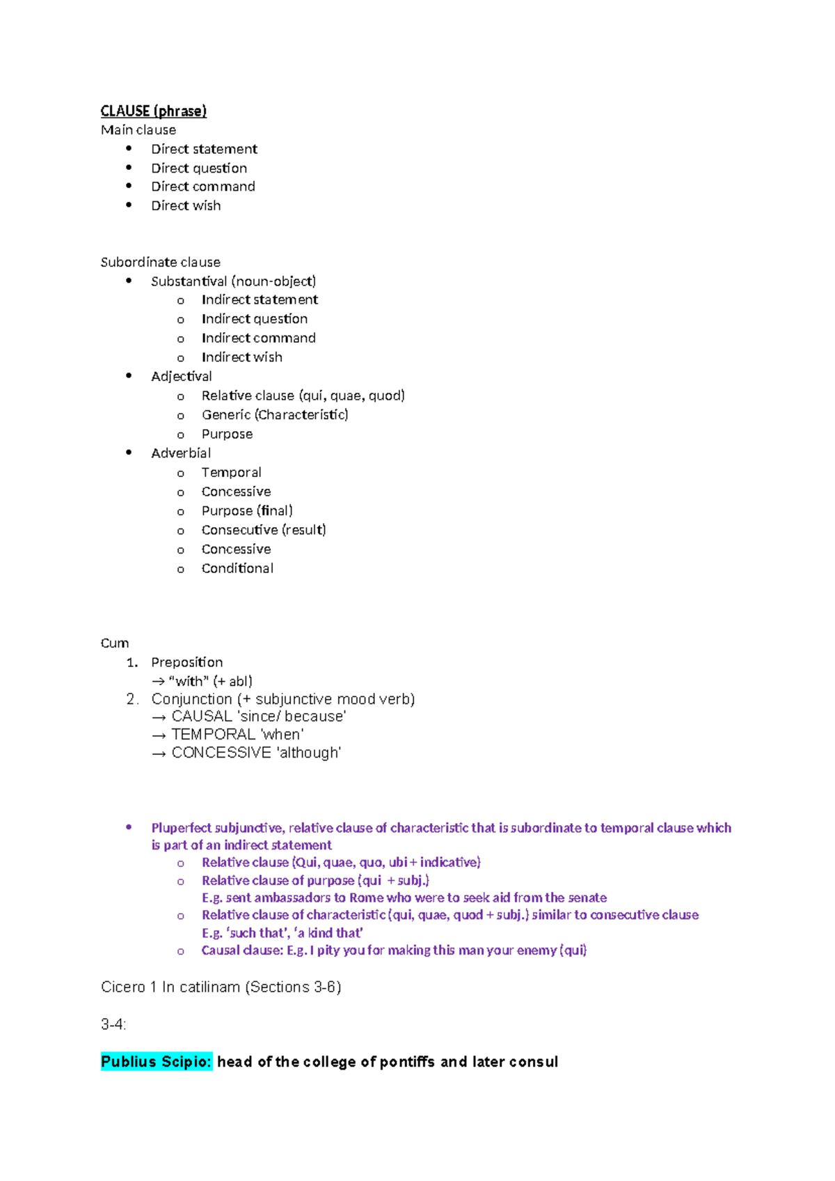 CLAUSE Analysis in Latin: Main & Subordinate Structures - Studocu