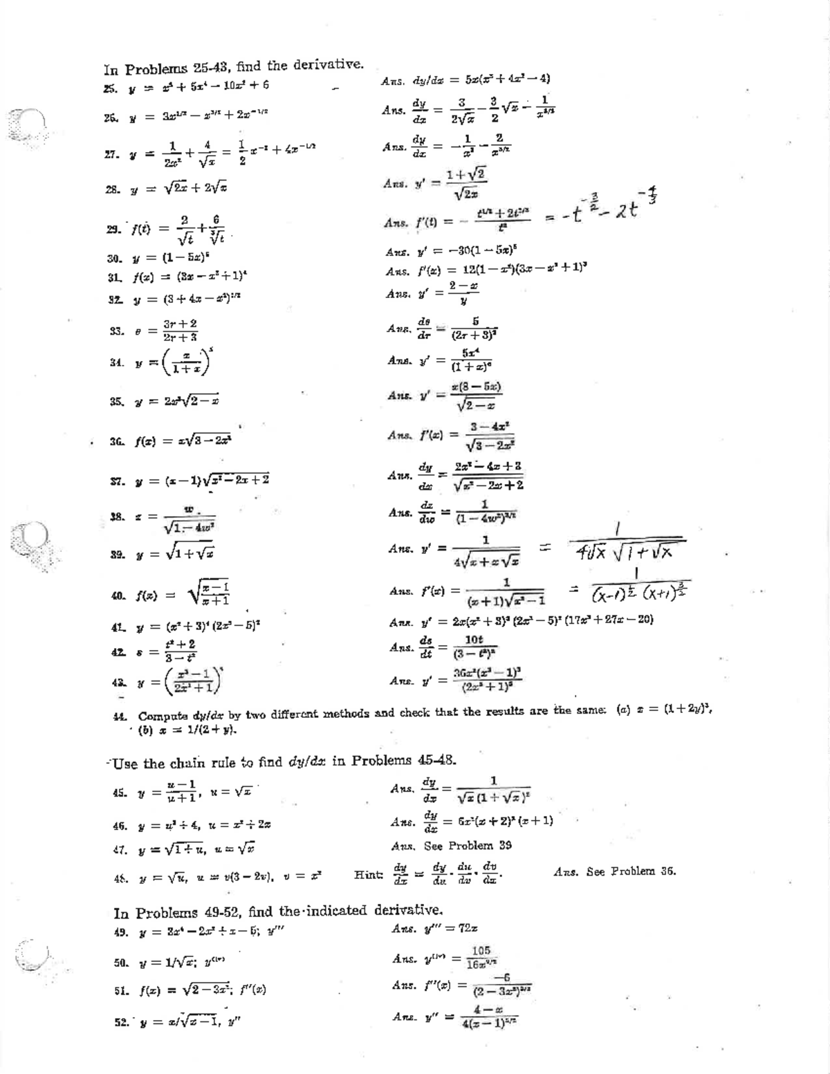 Cumulative Review Worksheets: Derivatives and Trigonometric Functions ...