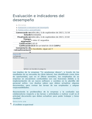 Evaluación e indicadores del desempeño exa. 2 - Modalidad de exámenes | Semana 2 Comenzado en ...