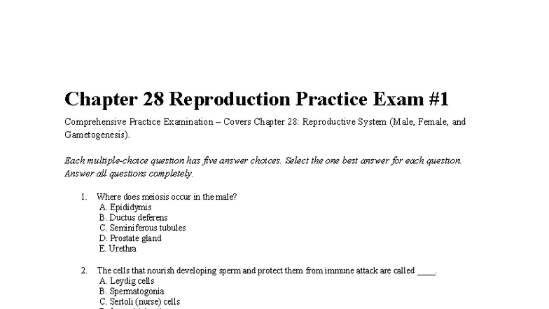 Chapter 28 Reproduction Practice Test #1: Comprehensive Exam on ...