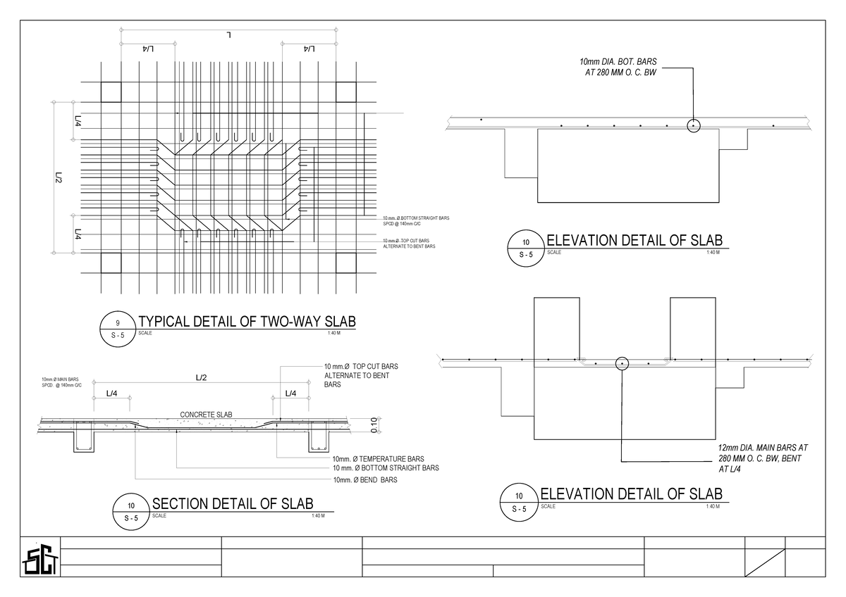 TWO WAY FLAT Floor SLAB - NOTES - L/4 L/ 12mm DIA. MAIN BARS AT 280 MM ...