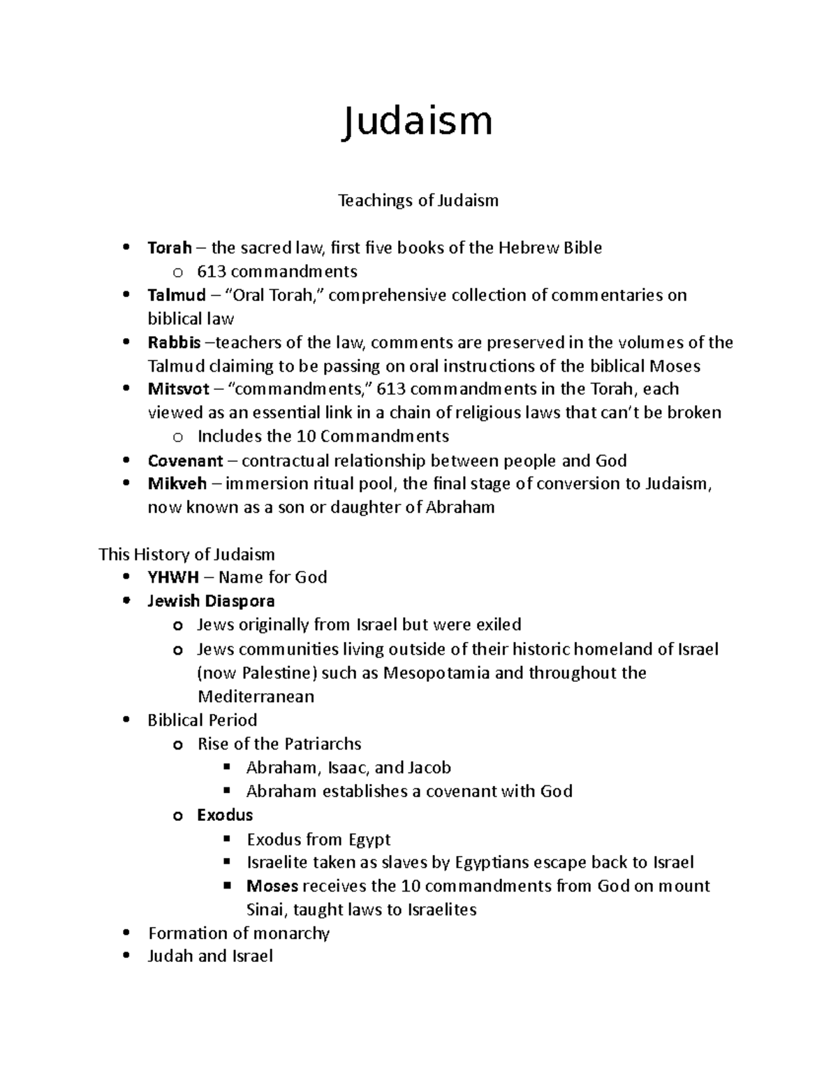 Judaism - Reading Notes - Judaism Teachings of Judaism Torah – the ...