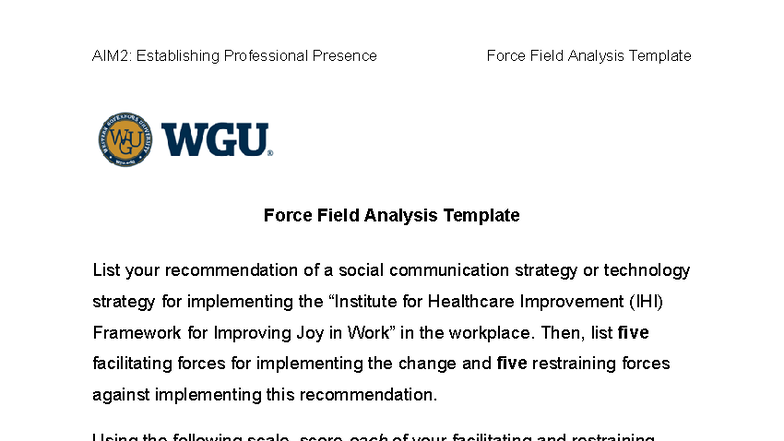 AIM2: Force Field Analysis for Healthcare Improvement Strategy - Studocu