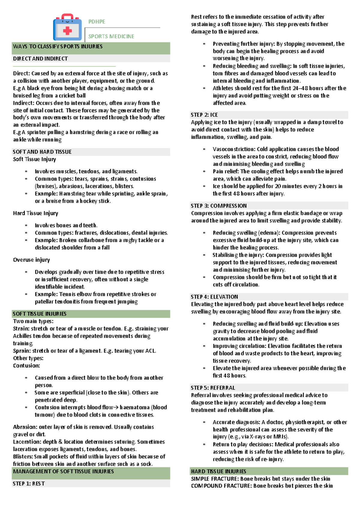 HSC PDHPE Study Notes: Sports Medicine & Injury Classification - Studocu